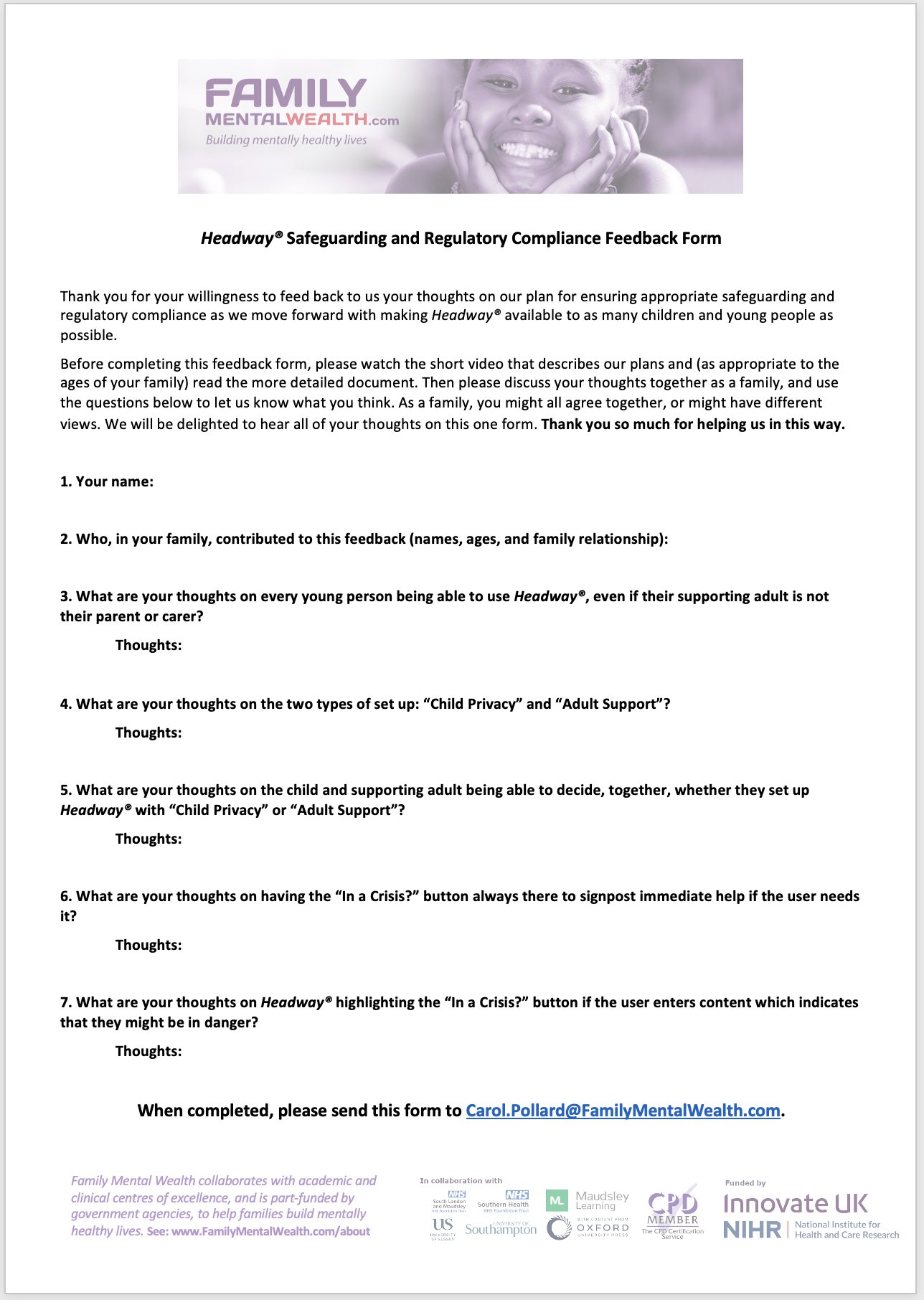 Headway Safeguarding and Regulatory Compliance Feedback Form GRAPHIC ...